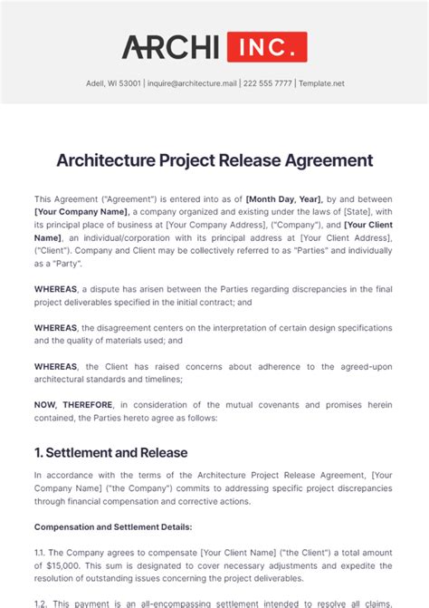 Free Architecture Project Release Agreement Template To Edit Online