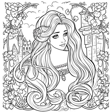 Rapunzel In Burg Kostenloses Ausmalbild