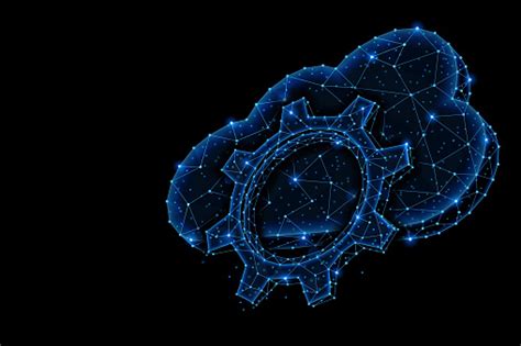 기어 코그 기호 클라우드 스토리지의 추상 다각형 빛 디자인 로우 폴리곤 모델링에 대한 스톡 벡터 아트 및 기타 이미지 로우 폴리곤 모델링 클라우드 컴퓨팅 3차원 형태