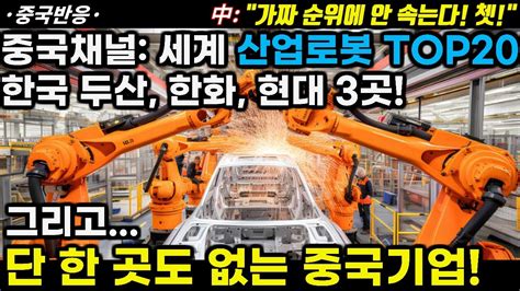 중국반응 중국채널 첨단 로봇분야에서 얕잡아 볼 수 없는 한국 글로벌 산업 로봇 Top 20 한국 두산 한화 현대