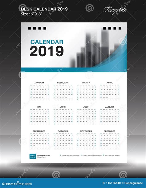 Calendário De Mesa 2019 Vertical Da Polegada Do Tamanho 6x8 Do Ano