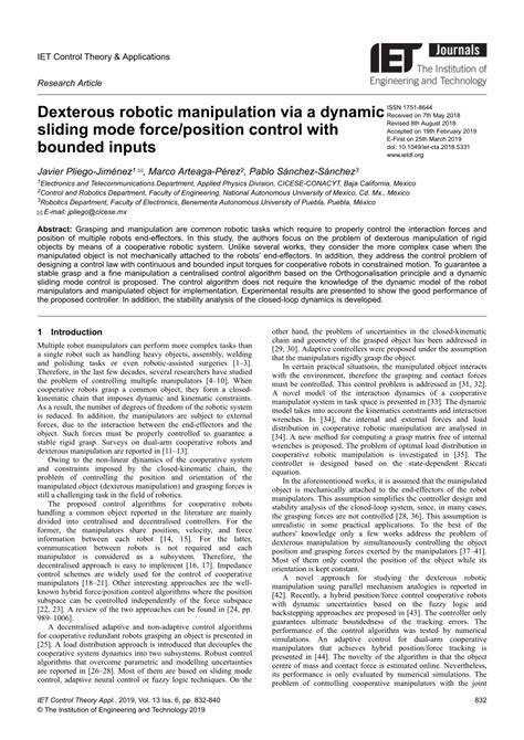 pdf dexterous robotic manipulation via a dynamic sliding mode force