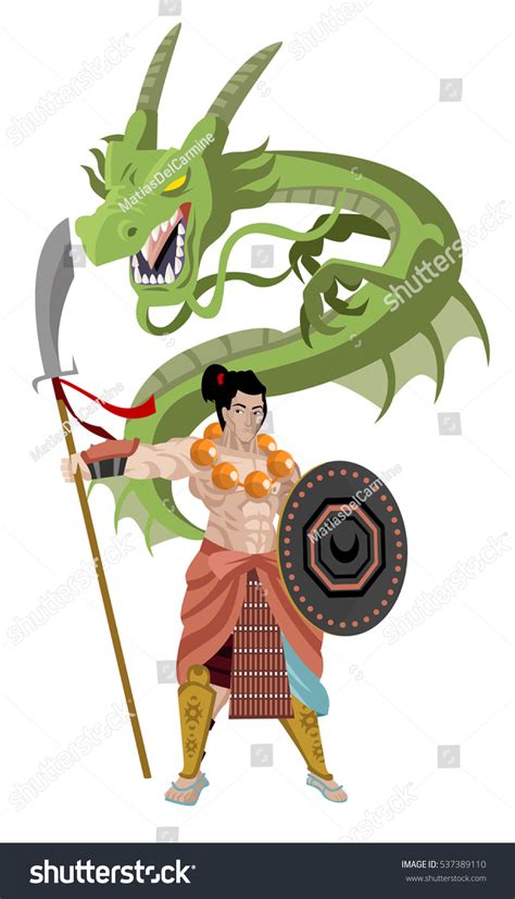 Asian Warrior Naginata Blade Shield Dragon Stock Vector Royalty Free