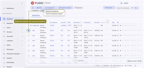 Timestamping Selected Sessions — Fudo Pam 51 System Documentation