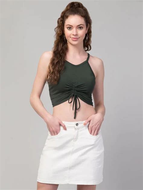 Buy Stylzindia Girls Strings Solid Crop Top Dark Green S Online At Best Prices In India