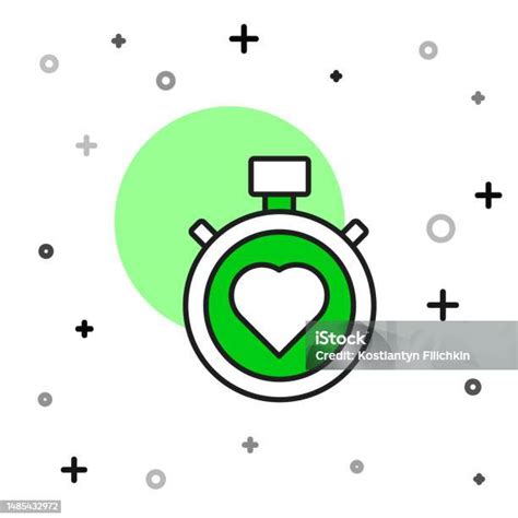 채워진 윤곽선 하트 중앙 스톱워치 아이콘은 흰색 배경에 분리되어 있습니다 발렌타인 벡터 심장에 대한 스톡 벡터 아트 및 기타 이미지 심장 하트 모양 벡터 Istock