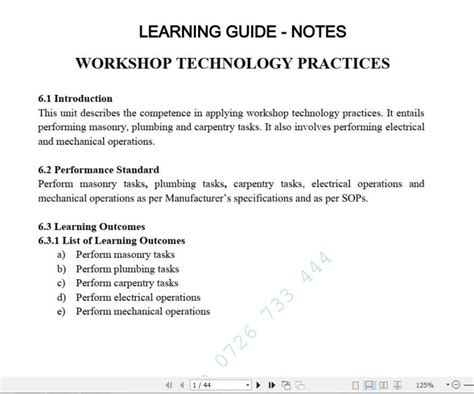 Workshop Technology Practices Learning Guide Pdf Notes Tvet Civil