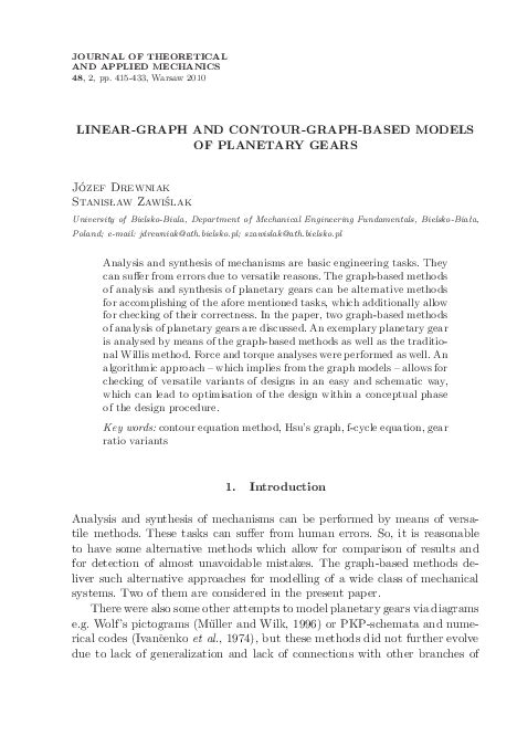 pdf linear graph and contour graph based models of planetary gears