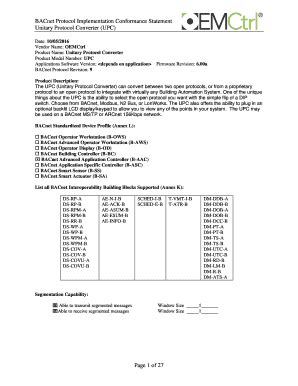 Fillable Online BACnet Protocol Implementation Conformance Statement