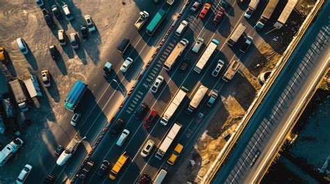 Aerial View Of Congested Traffic On Urban City Streets Premium Ai Generated Image