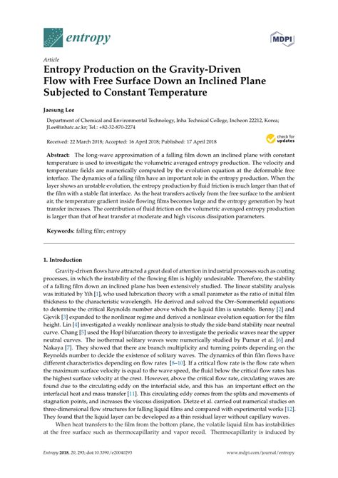 pdf entropy production on the gravity driven flow with free surface