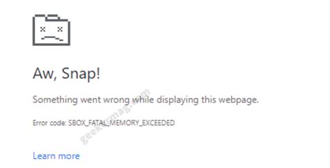Fix Error Code SBOX FATAL MEMORY EXCEEDED In Chrome