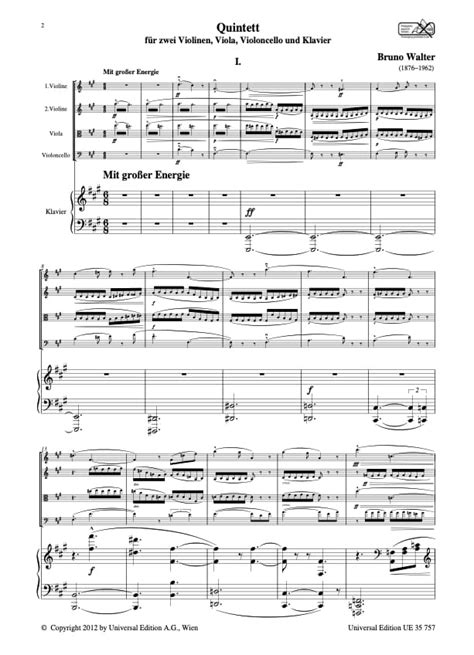 Bruno Walter Quintette Pour 2 Violons Alto Violoncelle Et Piano