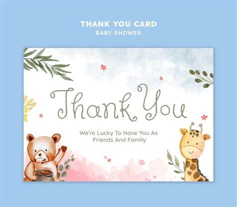 Шаблон дизайна благодарственной открытки для младенца Бесплатный Psd