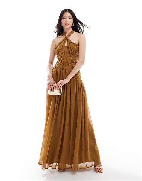 Asos Design Robe Longue Froncée Dos Nu Avec Empiècement En Dentelle