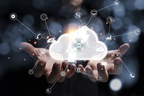 Two Hand Holding Virtual Cloud Computing With Artificial Intelligence