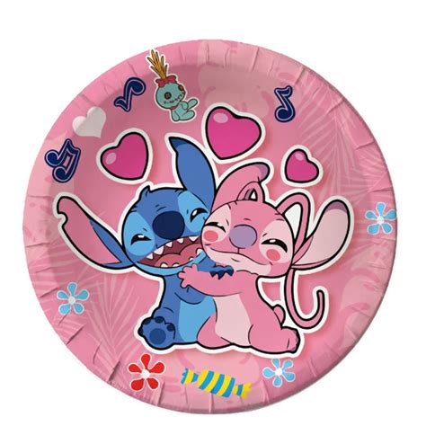 Pratos De Papel Rosa Stitch Para Festas 18cm Pacote Com 10 Omnific