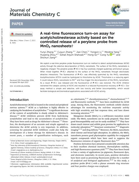 Pdf A Real Time Fluorescence Turn On Assay For Acetylcholinesterase