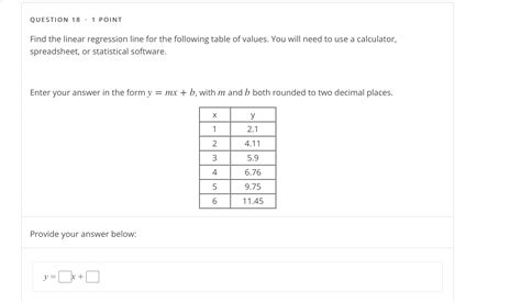 Solved Find The Linear Regression Line For The Following Chegg