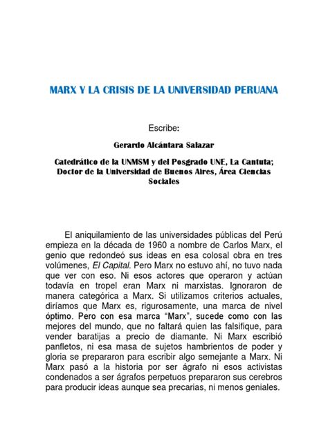 Marx Y La Crisis De La Universidad Peruana Pdf Karl Marx Marxismo