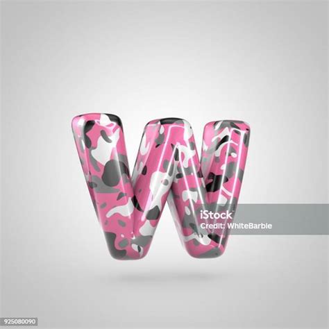 분홍색 회색 검은색과 흰색 위장 패턴 흰색 배경에 고립 된 편지 W 소문자를 위장 0명에 대한 스톡 사진 및 기타 이미지 0명 3차원 형태 검은색 Istock