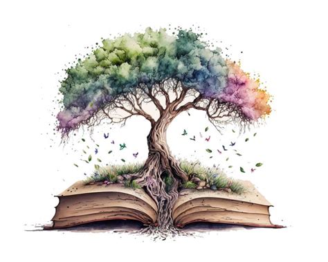 Watercolor Fairytale Tree Adventure Book Digital Art Print Instant