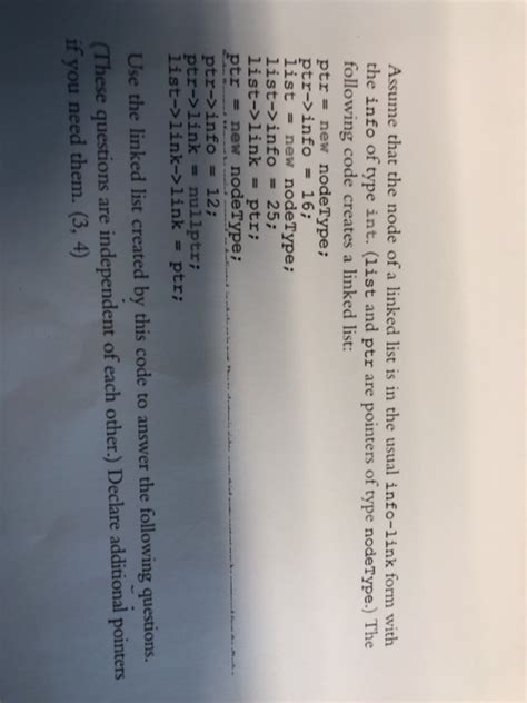 solved assume that the node of a linked list is in the usual