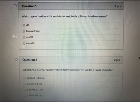 Solved Question 1 2 Pts Which Type Of Media Card Is An Older