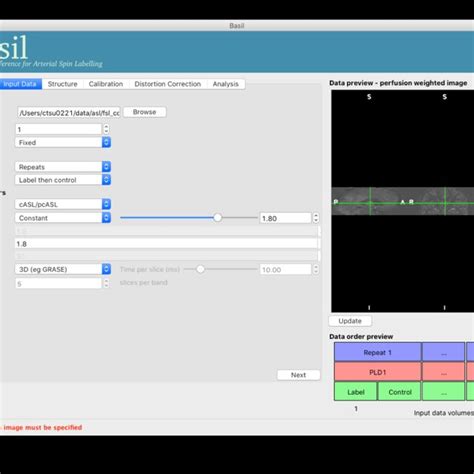 BASIL Toolbox GUI Asl Gui Showing Input Data Tab Loaded With