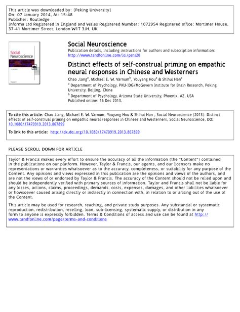Pdf Distinct Effects Of Self Construal Priming On Empathic Neural Responses In Chinese And