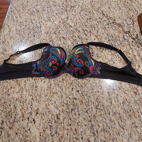CACIQUE Smooth T Shirt Bra Black Multi Color Floral Gem