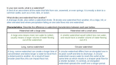 46 Watershed Characteristics Assignment Analyzing Differences Studocu