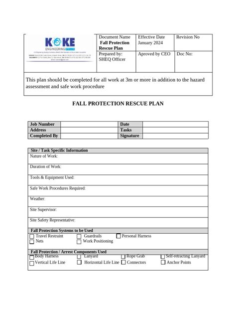Fall Protection Rescue Plan Pdf