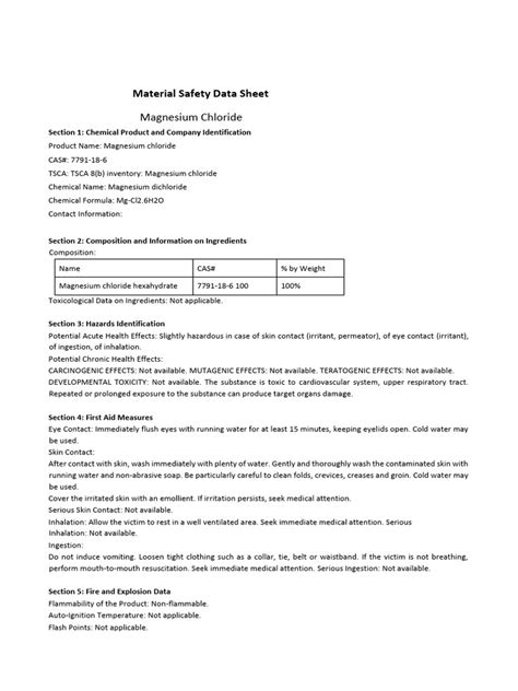 Msds Magnesium Chloride Pdf
