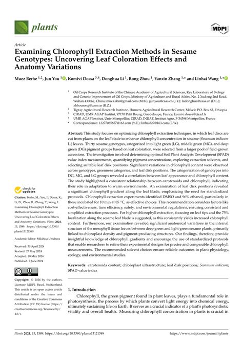 Pdf Examining Chlorophyll Extraction Methods In Sesame Genotypes
