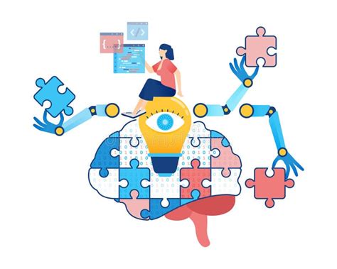 Artificial Intelligence Illustration Of Woman Finding Ideas With Ai