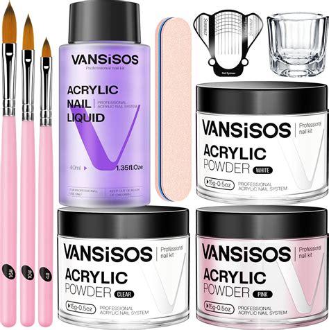 Vansisos Acrylic Nail Kit For Beginners Clear White Pink