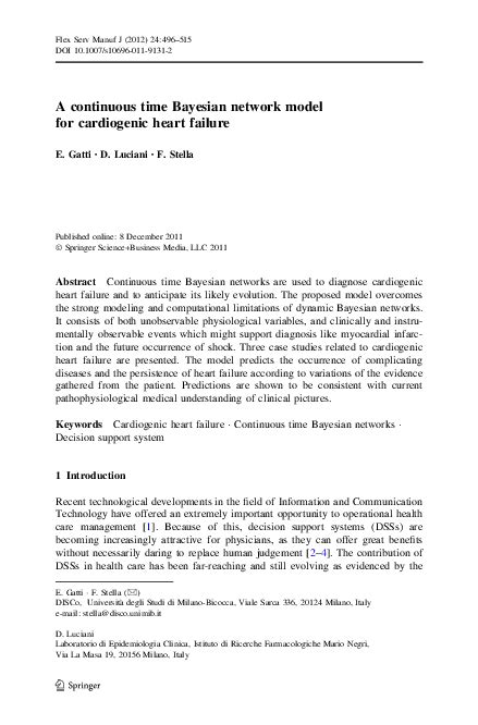 Pdf A Continuous Time Bayesian Network Model For Cardiogenic Heart