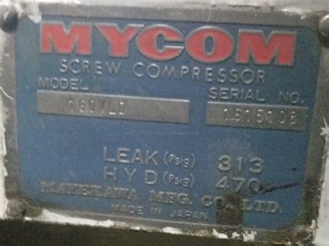 Mycom Ammonia Screw Compressor Model 160 Vld Item C17891 Refrigeration Equipment Pros