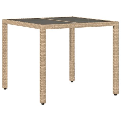 vidaXL Stół ogrodowy ze szklanym blatem beż 90x90x75 cm polirattan