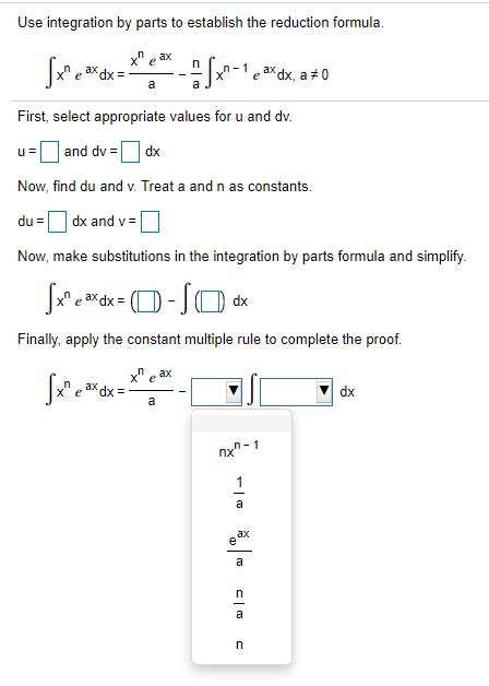 Solved Use integration by parts to establish the reduction | Chegg.com