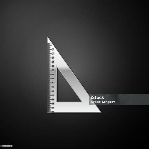 검은 색 배경에 격리 된 실버 삼각형 눈금자 아이콘 스트레이트 엣지 기호입니다 기하학적 기호 긴 그림자 스타일 벡터 3차원 형태에 대한 스톡 벡터 아트 및 기타 이미지
