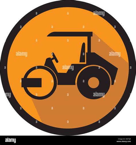 Color Circular Emblem With Road Roller Vector Illustration Stock Vector