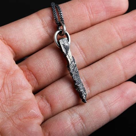 Mens Necklace Long Textured Pendant For Men In Sterling Silver Etsy