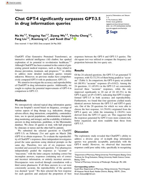 2023 Chat Gpt 4 Significantly Surpasses Gpt 3 5 In Drug Information