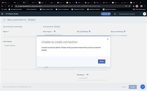 Mysql Unable To Create Connection Invalid Connection Details Please