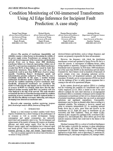 Condition Monitoring Of Oil Immersed Transformers Using Ai Edge Inference For Incipient Fault