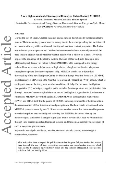 Pdf A New High‐resolution Meteorological Reanalysis Italian Dataset