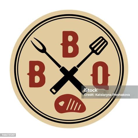 Lambang Bbq Untuk Kafe Huruf Makanan Panggang Barbeque Piknik Dengan