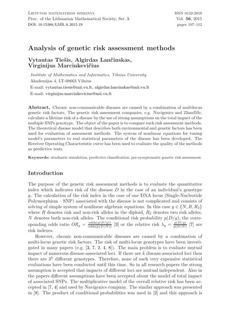 Pdf Analysis Of Genetic Risk Assessment Methods